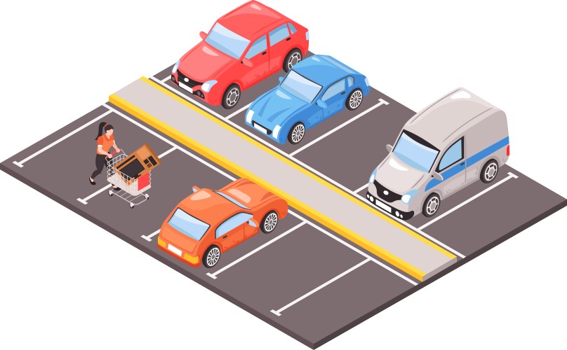 Isometric parking elements Royalty Free Vector Image