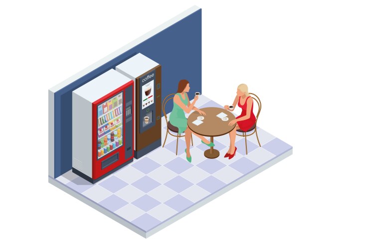 Isometric self-service coffee machines offer Vector Image