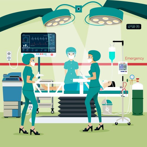 Surgeon team at work in operating room Royalty Free Vector