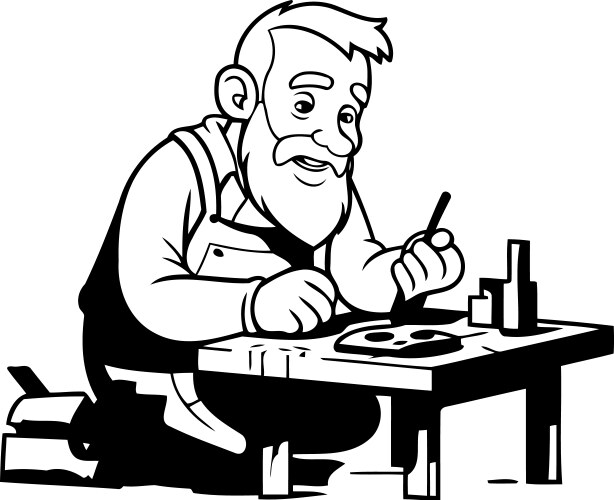 Craftsman is working at his desk in cartoon style Vector Image