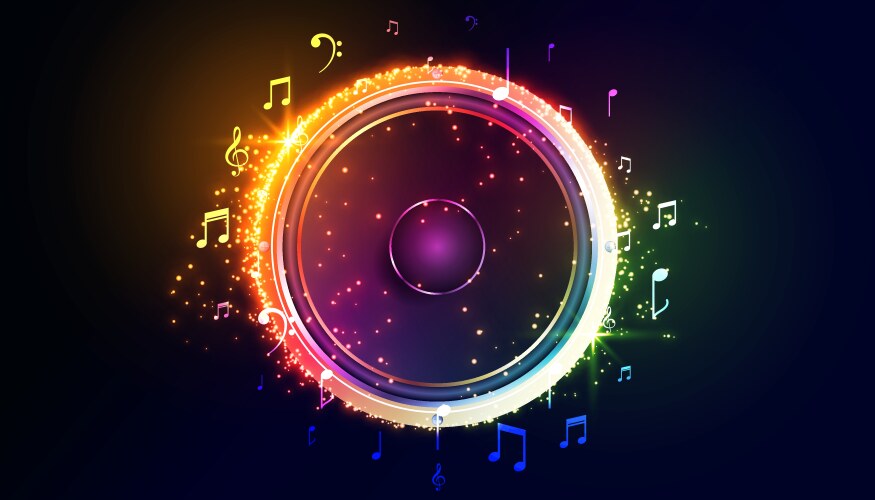Musical notes with sound wave background Vector Image