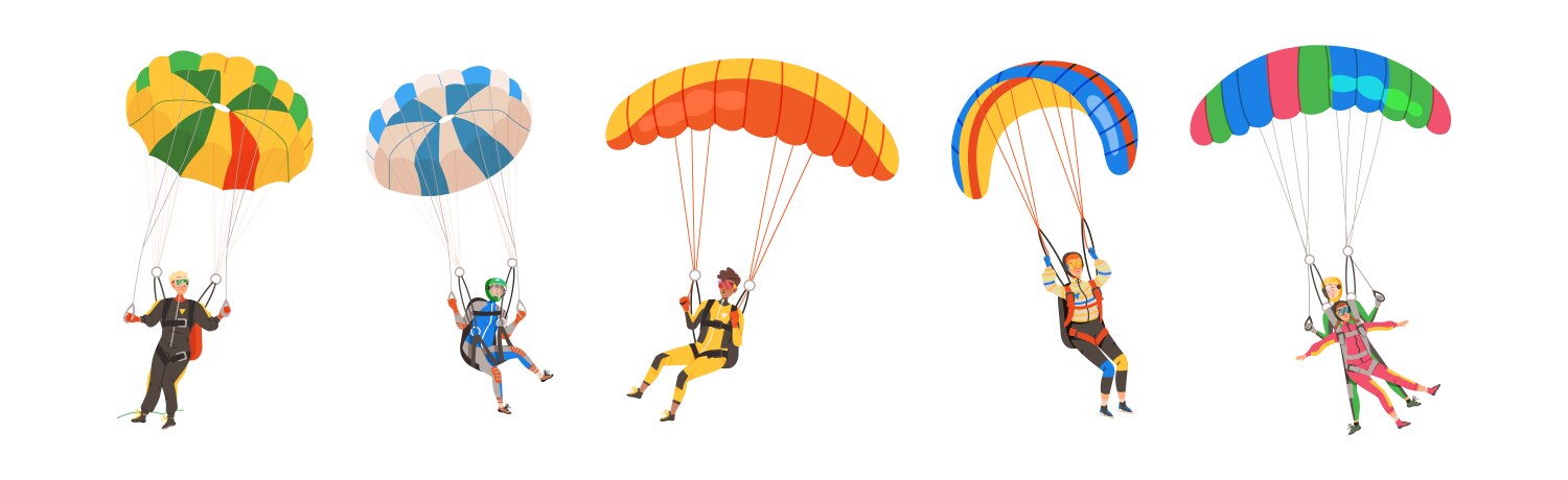 People character with parachute skydiving floating