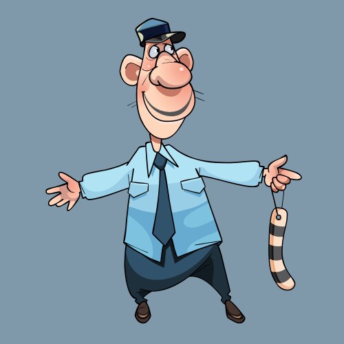 Cartoon traffic inspector points his hand Vector Image