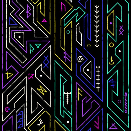 Neon runes seamless pattern Royalty Free Vector Image