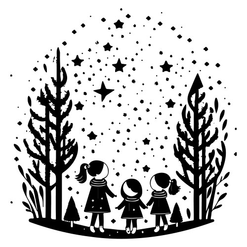 Winter forest watching shooting stars sketch Vector Image