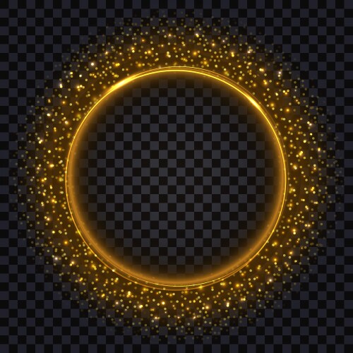 Yellow neon round frame template on transparent Vector Image