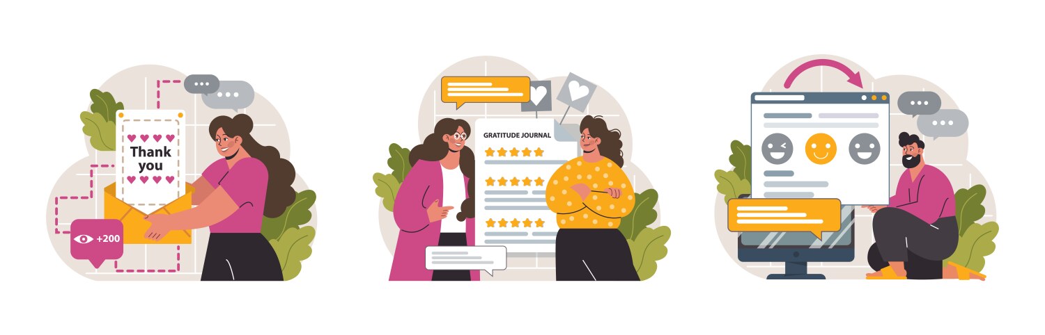 Gratitude set grateful and thankful characters Vector Image