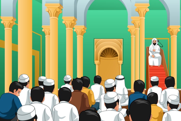 Muslims praying together in a mosque Royalty Free Vector