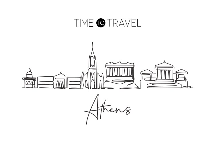 One continuous line drawing of athens city Vector Image