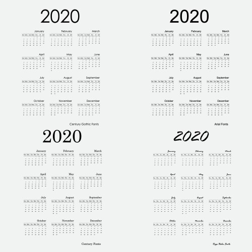 Calendar grid 2020 2021 and 2022 yearly calendars Vector Image