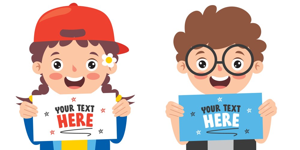 Funny kid holding blank paper Royalty Free Vector Image