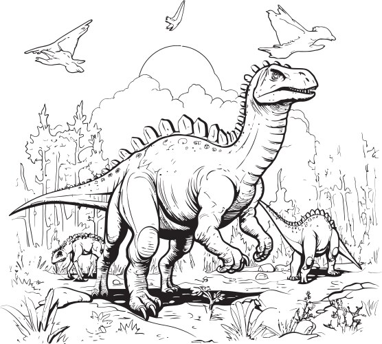 T rex tales graphics for dinosaur line art Vector Image