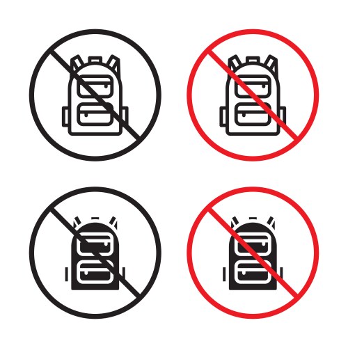 No backpacks allowed sign icon set prohibition Vector Image