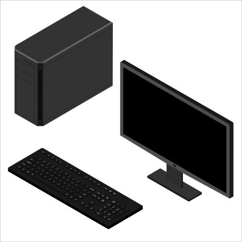 Personal computer case and monitor isometric view Vector Image