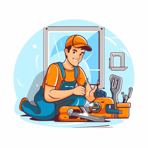 Handyman with tools in his hands cartoon style Vector Image