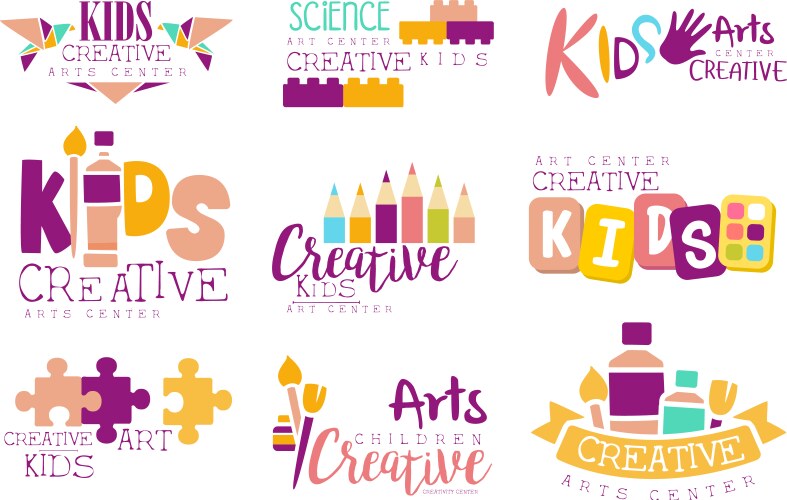 Creative kids logo craft and painting creativity Vector Image