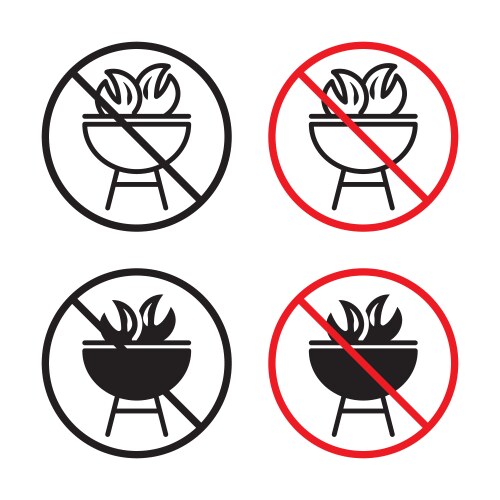 No barbecue with fire sign icon set ban on open Vector Image
