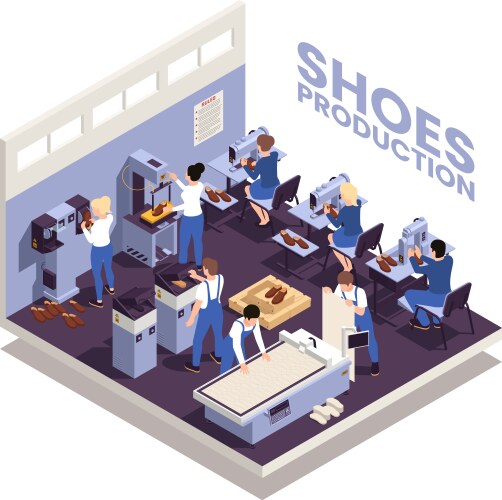 Shoe production conveyor composition Royalty Free Vector