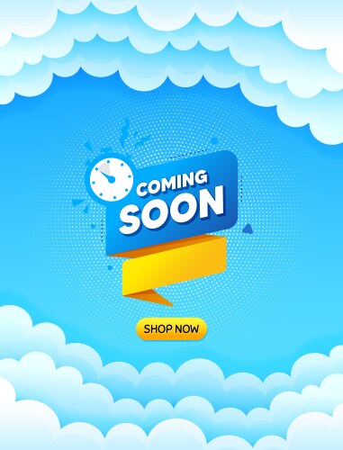 Coming soon paper banner timer announcement tag Vector Image