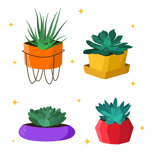 Cartoon cute succulents in pot Royalty Free Vector Image