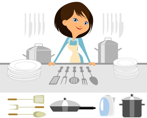 Cooking cuisine logo cute girl in chef hat Vector Image