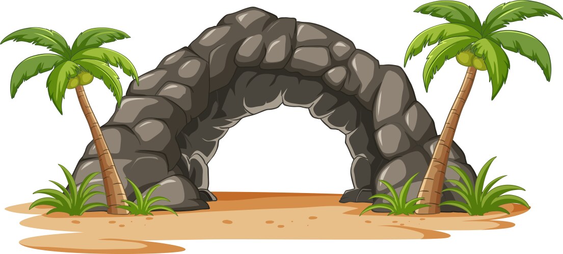 Cartoon of a stone arch on green lawn Royalty Free Vector