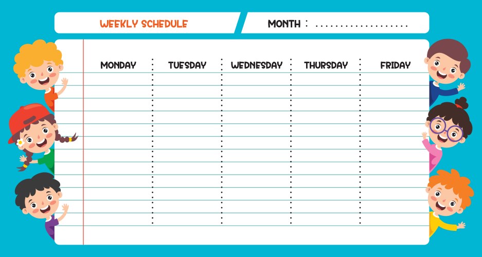 Kids weekly planner with funny cat cartoon Vector Image