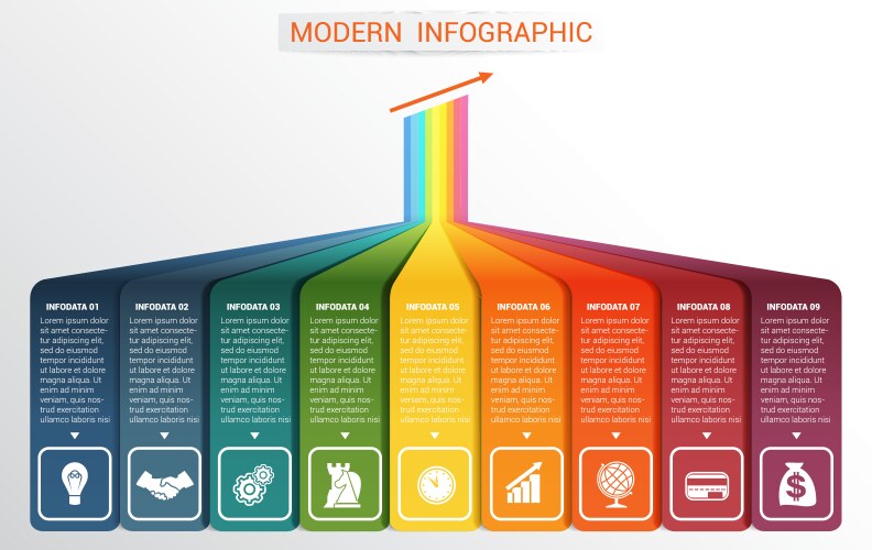 Seven templates for modern infographic 9 positions