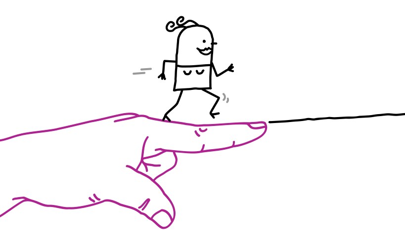 Big hand with cartoon character - go sign Vector Image