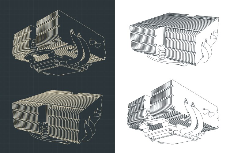 Cpu cooler heatsink isometric blueprint Royalty Free Vector