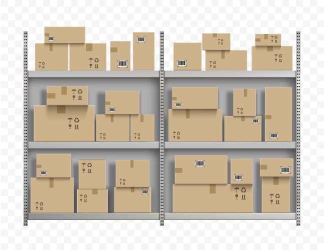 Storage shelves with cardboard boxes cartoon Vector Image