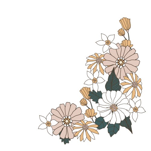 Retro groovy vintage florals seamless borders set Vector Image