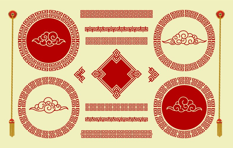 Oriental elements ornate clouds frames borders Vector Image