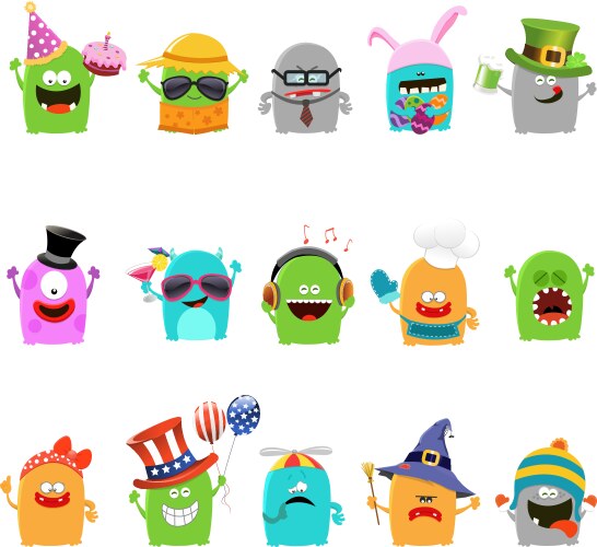 Happy monsters celebrating a birthday Royalty Free Vector