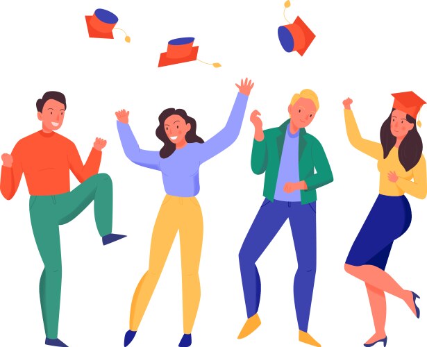 Happy boys and girls on graduation party Vector Image