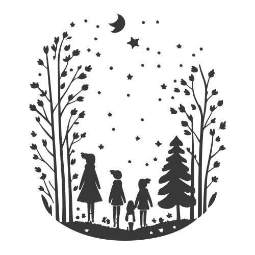 Forest friend children watching shooting stars Vector Image