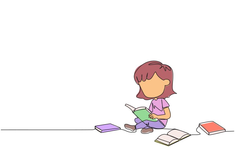 Single one line drawing kids sitting relaxed Vector Image