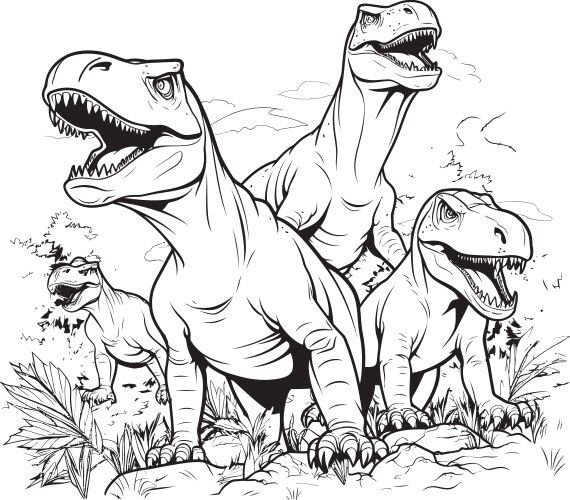 Ancient artists dinosaur line art coloring pages Vector Image
