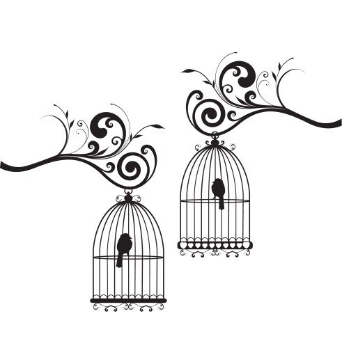Black and white of a church with flying birds Vector Image