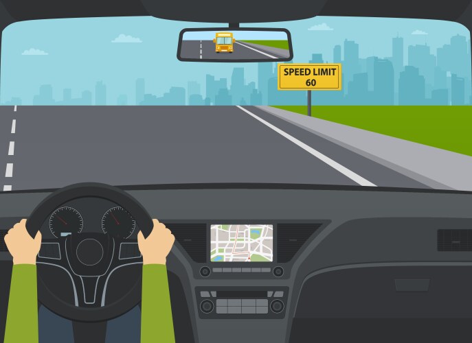 Inside car driver view with rudder dashboard Vector Image