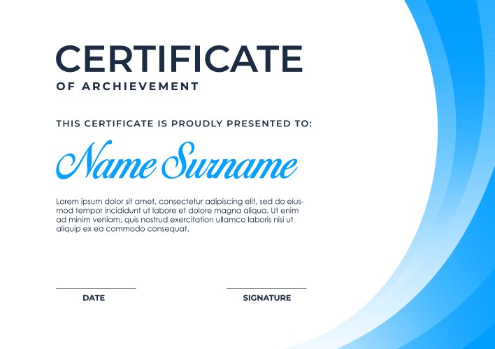 Elegant blue gradient color certificate template Vector Image