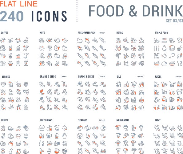 Food cooking and drinks linear icon collection Vector Image