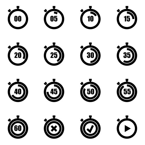 Clock stopwatch black icon set Royalty Free Vector Image
