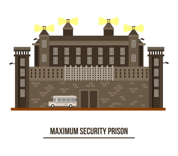 Prison building exterior jail fasade front view Vector Image