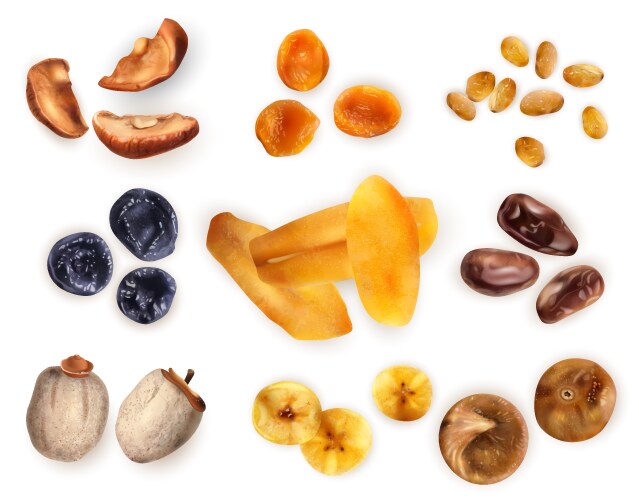 Dried fruits set isolated icons Royalty Free Vector Image