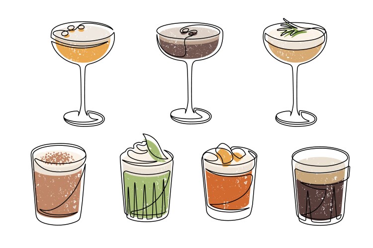 Outline drawing of alcoholic cocktail drinks Vector Image