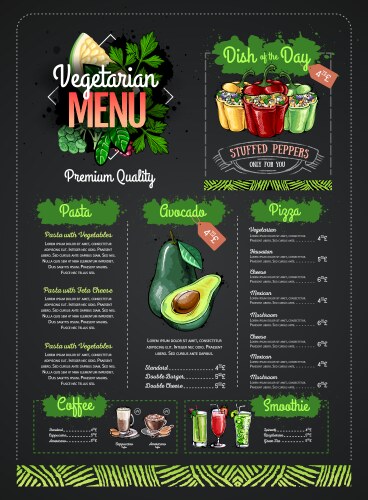 Vegetarian menu design with vegan meals Royalty Free Vector