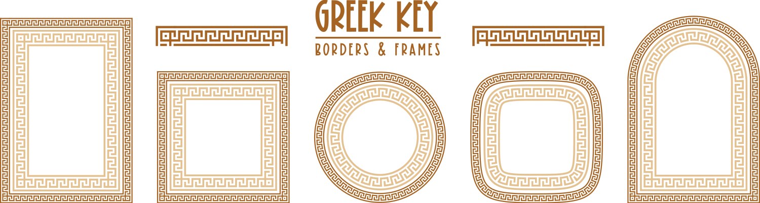 Greek key pattern seamless borders set Royalty Free Vector