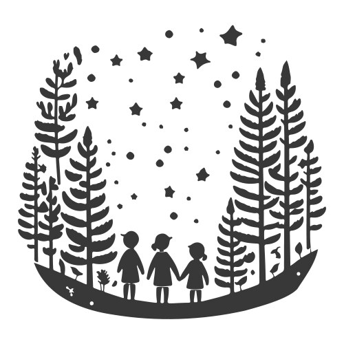 Forest friend children watching shooting stars Vector Image