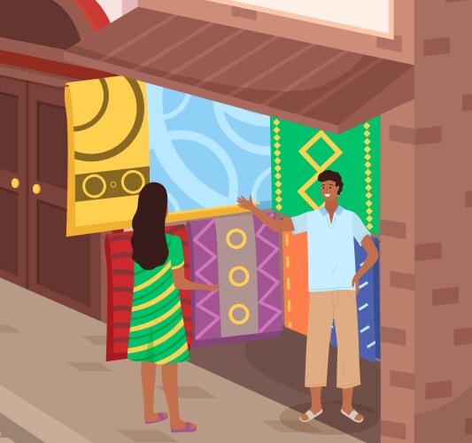 Indian market with people and different shops Vector Image